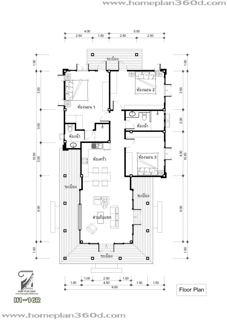 แบบบ้าน H1-16R - HOMEPLAN360d.com : HOMEPLAN360d.com